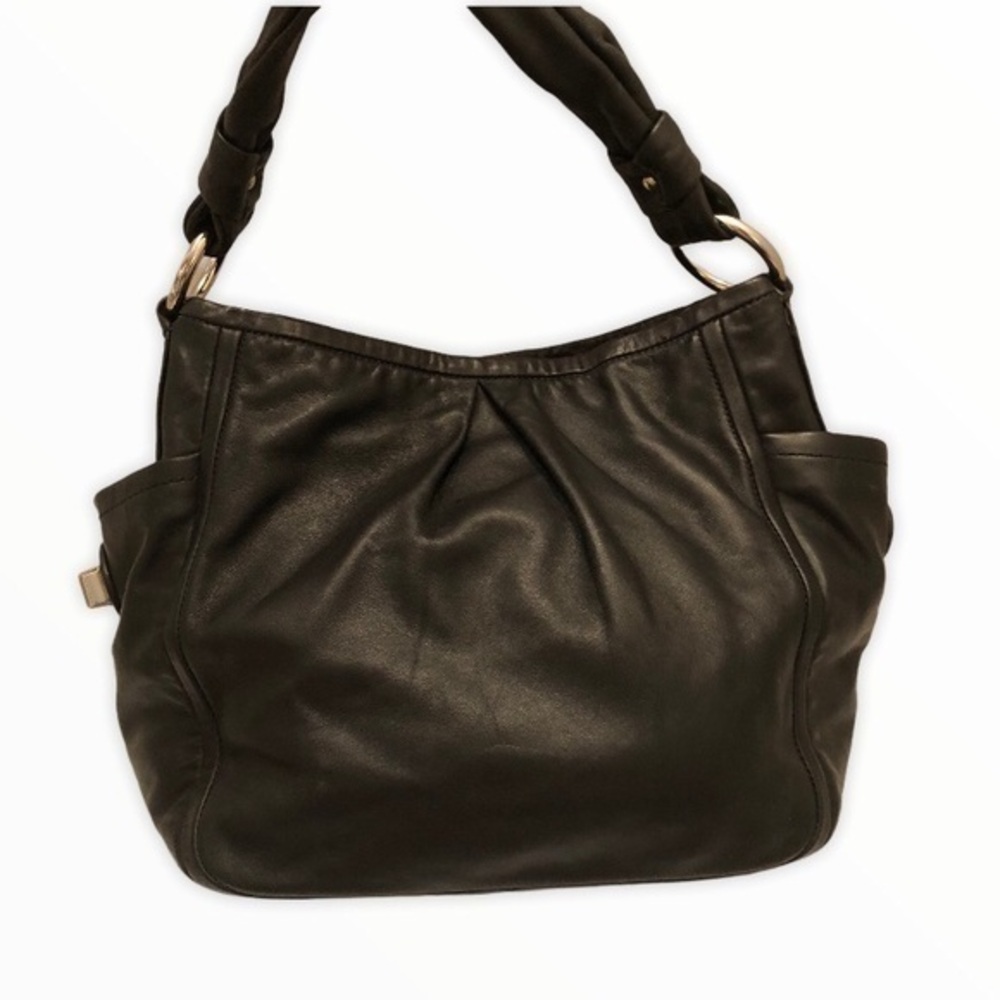 Coach Black Leather Parker Hobo Pleaded Bag - Gem